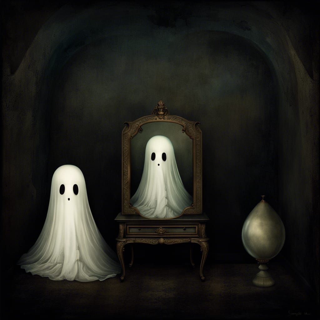 Cute little cuddle childlike ghost happy nice little ghost floating a ...