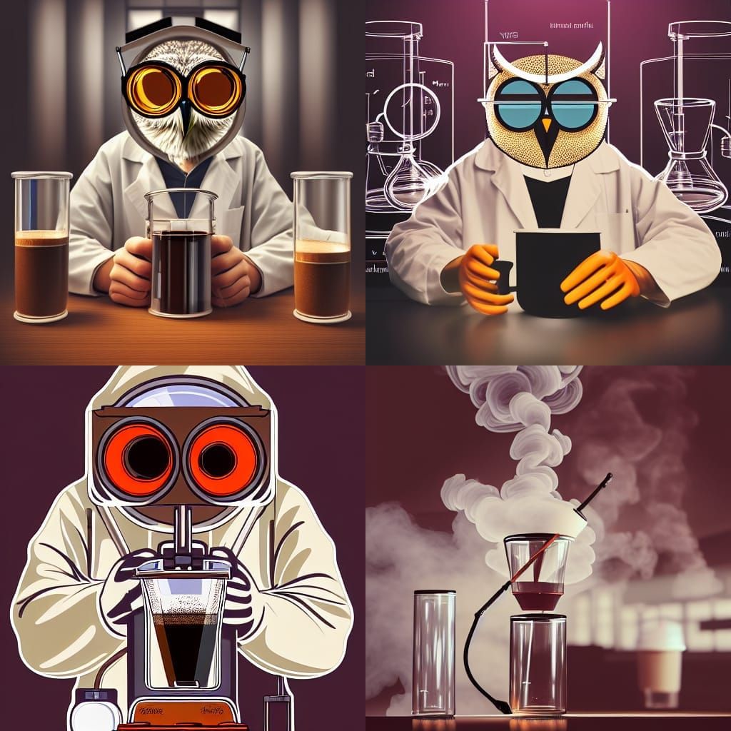 Wise owl brewing perfect coffee - AI Generated Artwork - NightCafe Creator