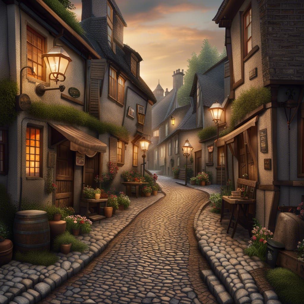 Cobblestone Country Village - AI Generated Artwork - NightCafe Creator