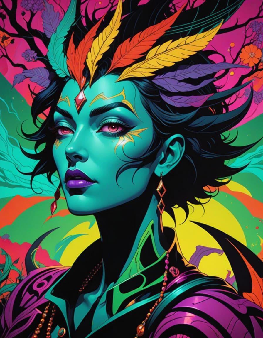 Ethereal Demon in Vibrant Fantasy Forest - AI Art