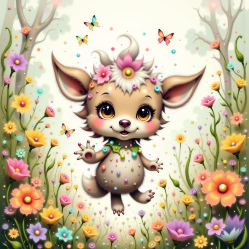 Mr. Tiny Hooves Bouncing in Whimsical Watercolor - AI Art