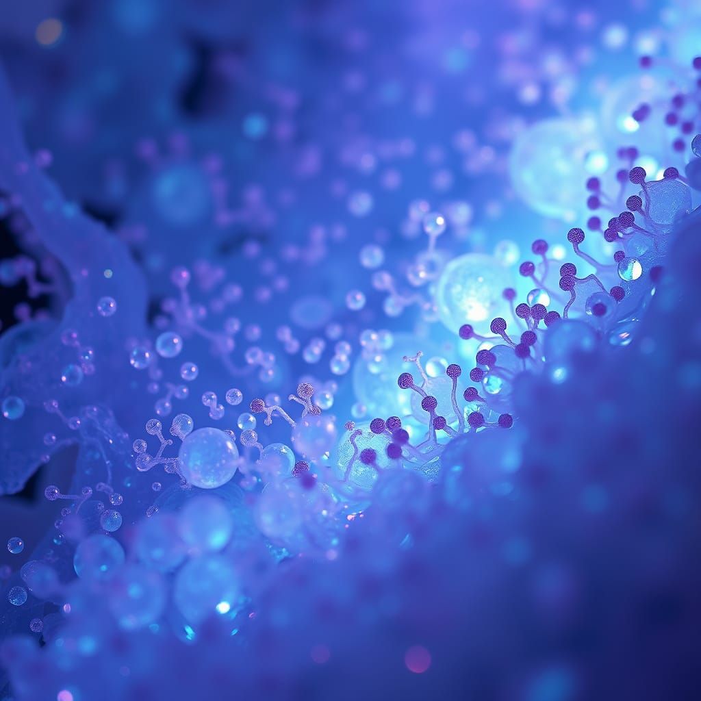 microverse - Glowing Microcosm in Iridescent Blues and Purp...