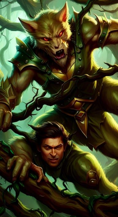 magic the gathering art card of highly detailed wolf and tree monster ...