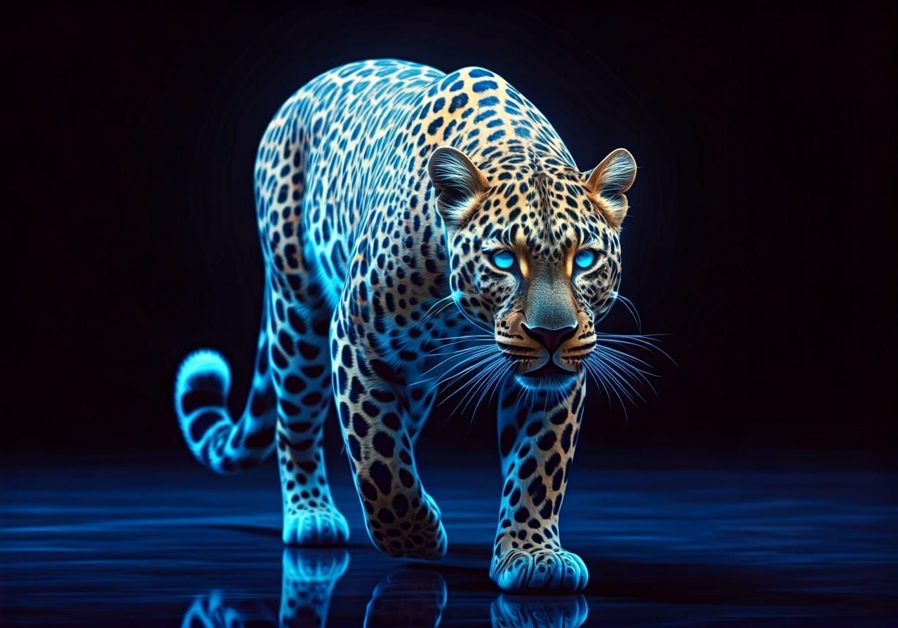 Futuristic Neon Leopard in Luminous Art Style - AI Art