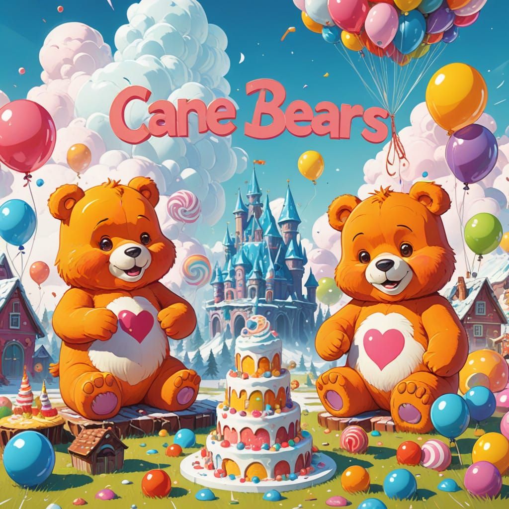 Vibrant Care Bears in Whimsical Candyland Dreamsca... - AI Art
