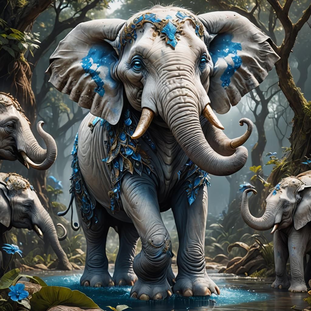 wild young white elephant with shocking blue eyes - AI Generated ...