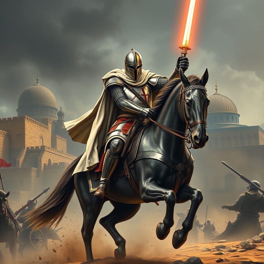 Historic full body Knight templar in full armour , he has his ...