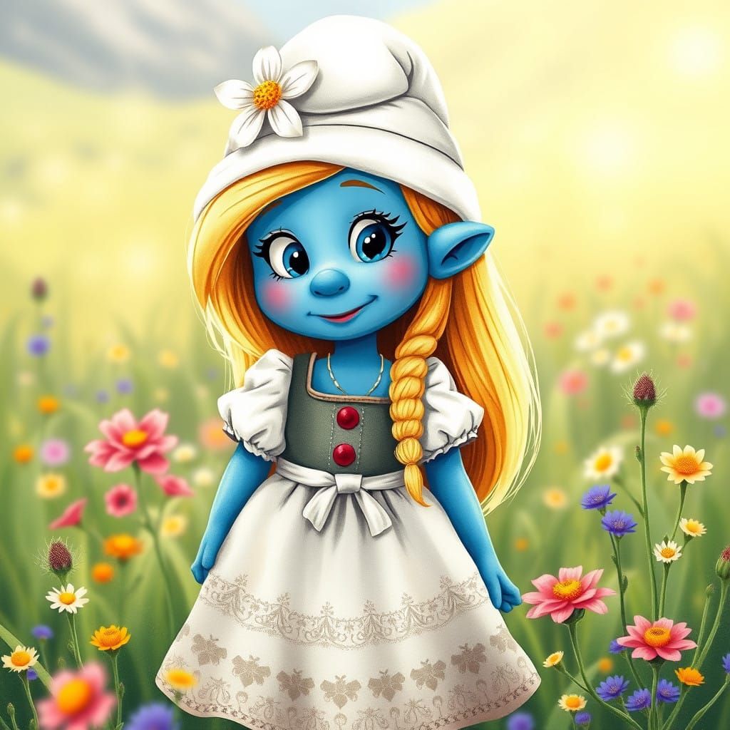 Traditional dressed Smurfette - Whimsical Alpine Princess in...
