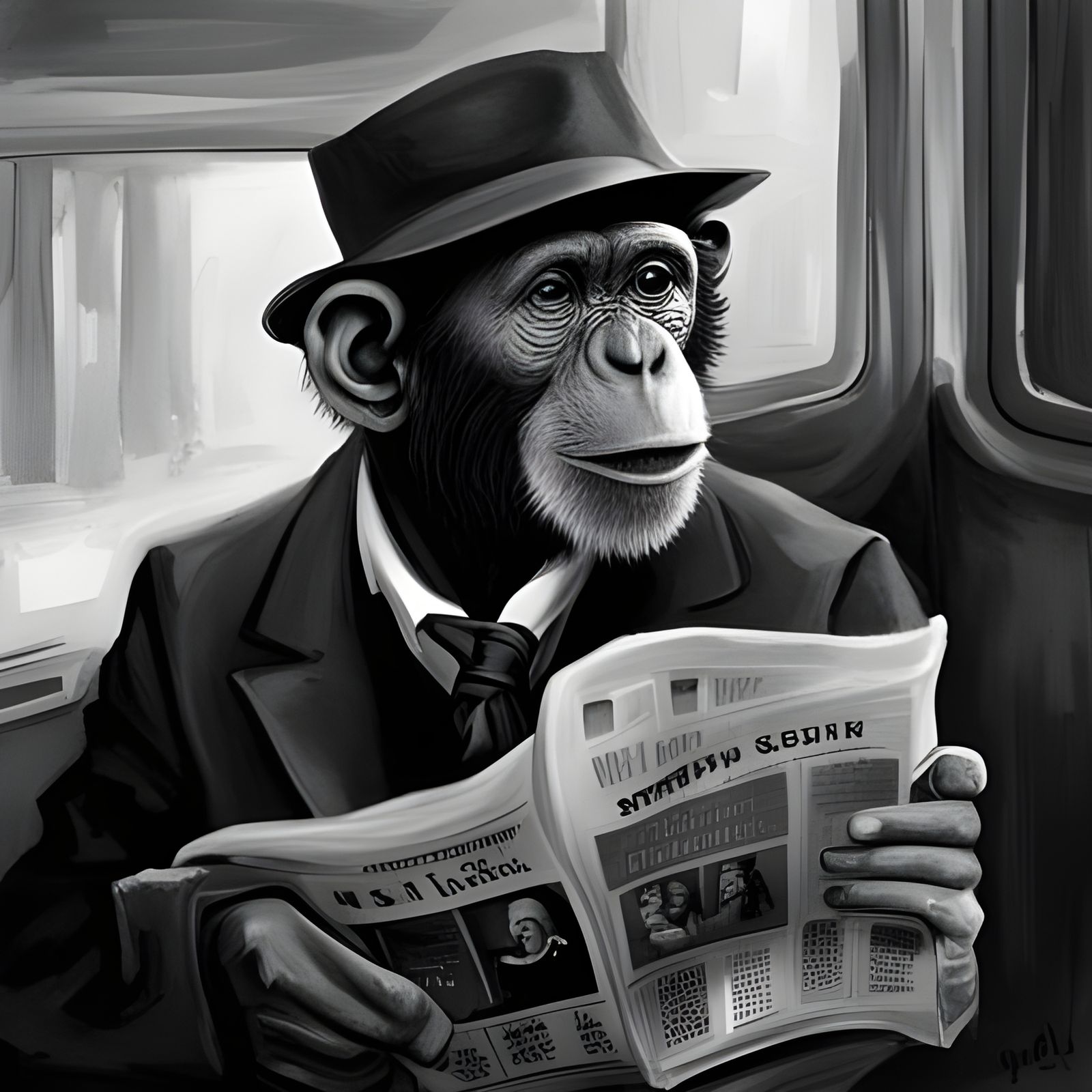Chimpanzee riding a train 3 - AI Generated Artwork - NightCafe Creator