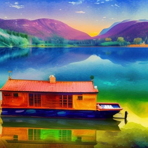Floating House Boat - AI Generated Artwork - NightCafe Creator