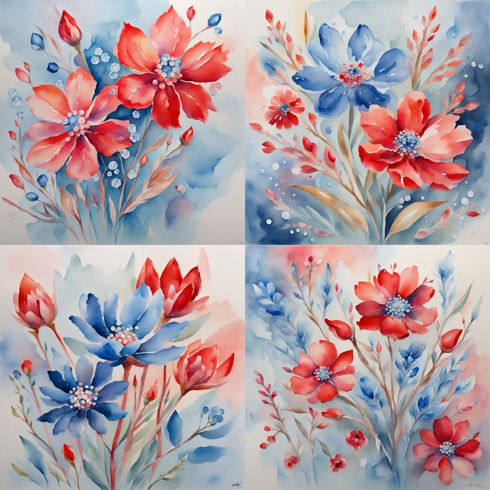 delicate watercolour flower, crystals, soft ambiance, gentle colour ...