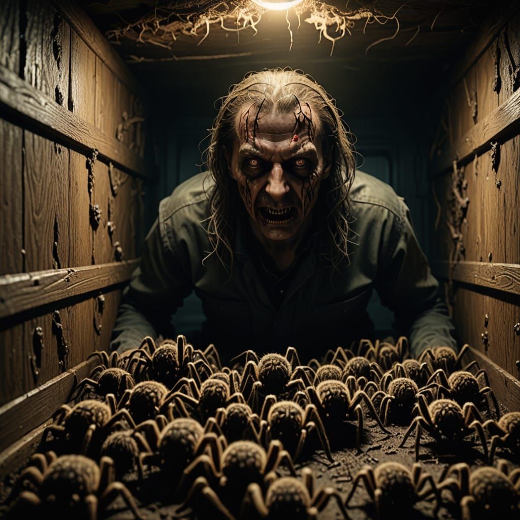 Man Trapped in Coffin with Bloodthirsty Tarantulas... - AI Art