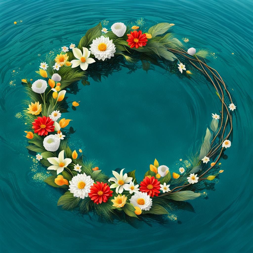 Flower wreath on the water - AI Generated Artwork - NightCafe Creator