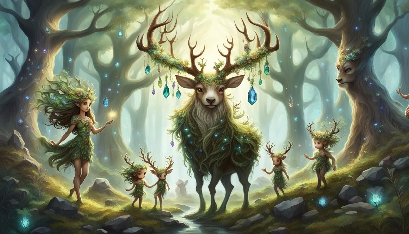 Dryads with Protective Forest Deer - AI Generated Artwork - NightCafe ...