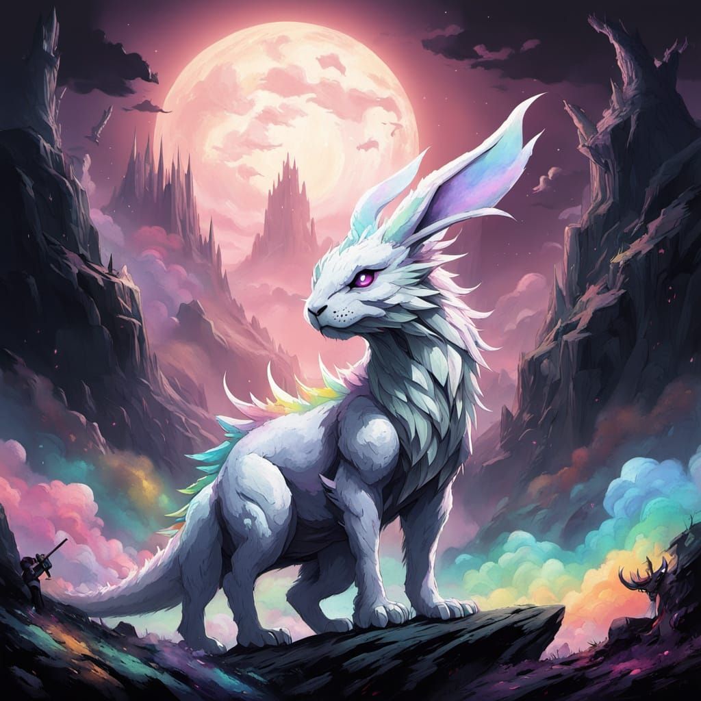 Fluffy White Dragon Leads Whimsical Army into Dark... - AI Art