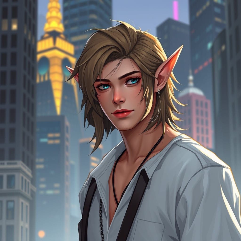 Modern Elf in Urban Attire - AI Art