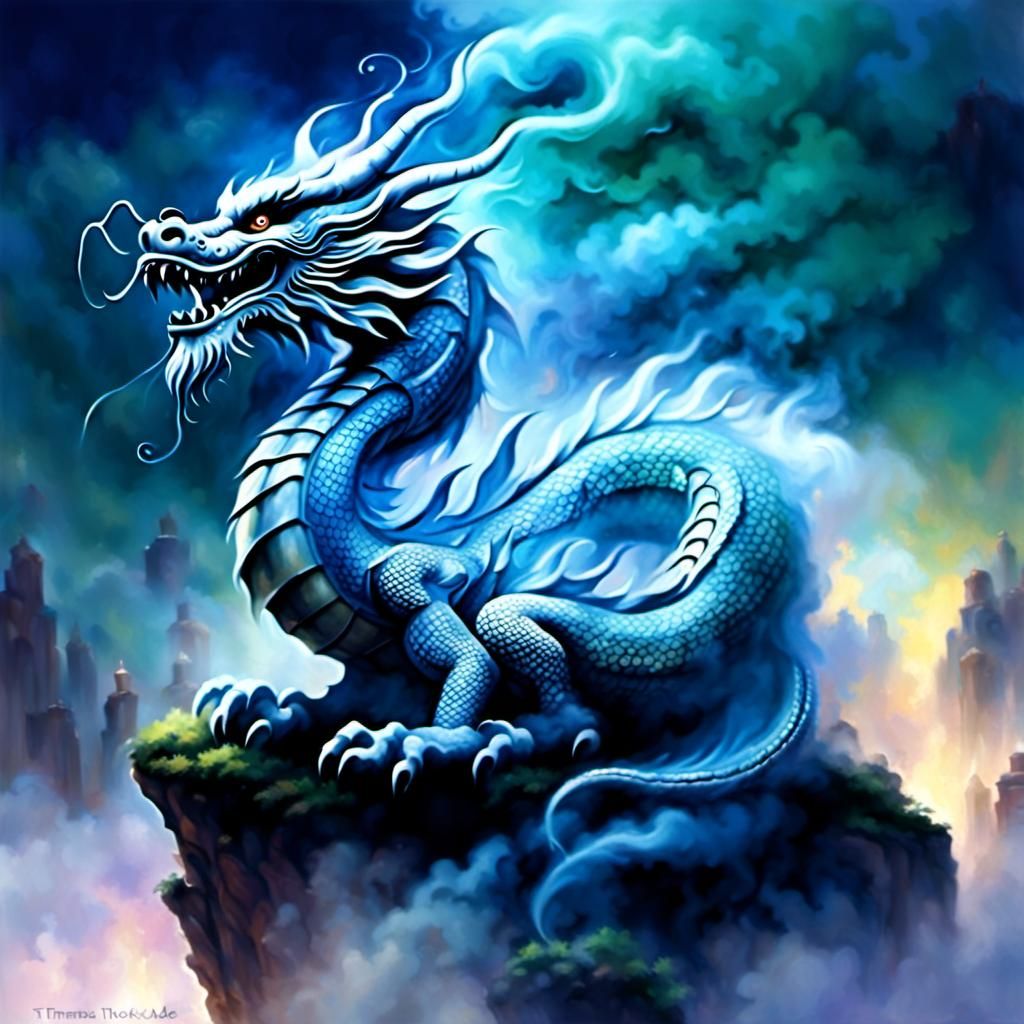 “Create an ethereal smoke chinese dragon, breathing smoke.” - AI ...