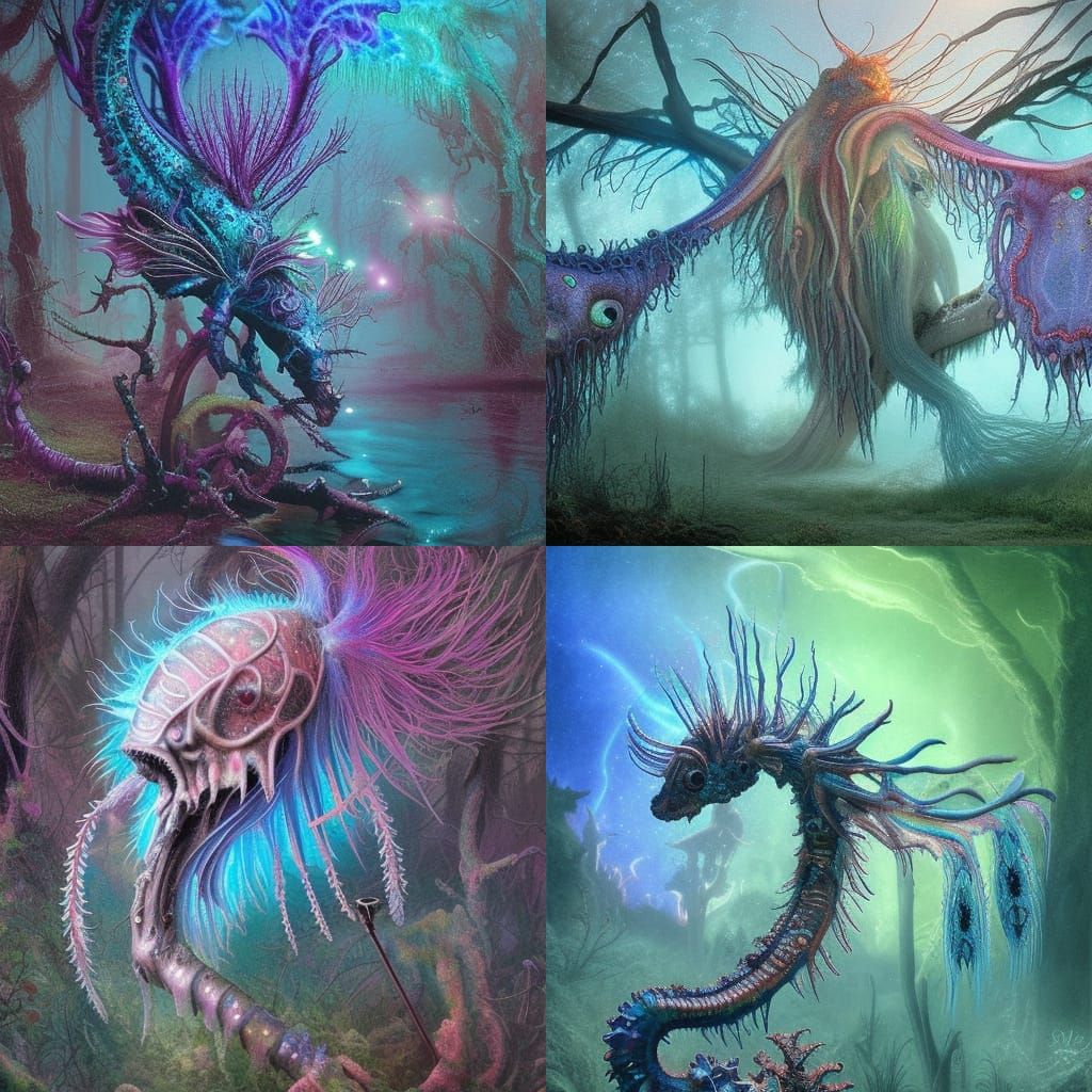 fairycore, glowing blue pustules, seahorse axolotl hybrid, whimsical ...