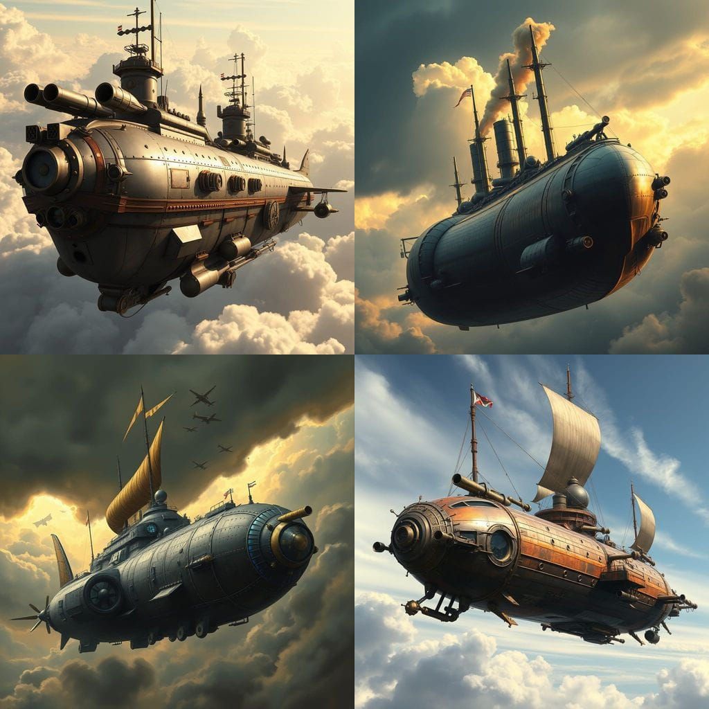 Steam-Powered Naval Airship with Artillery Turrets - AI Art