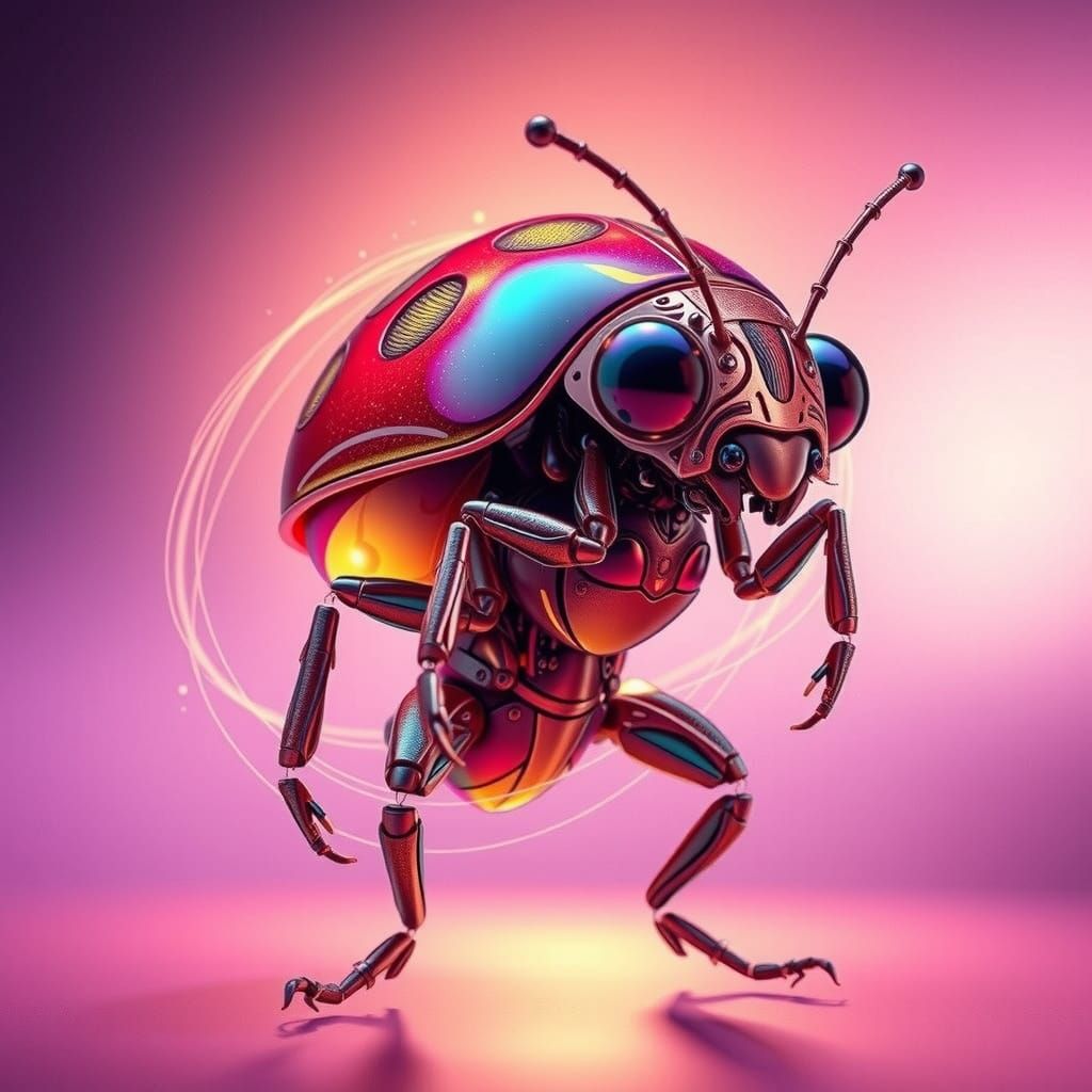 Iridescent Ladybug Alien Radiates Against Kaleidos... - AI Art