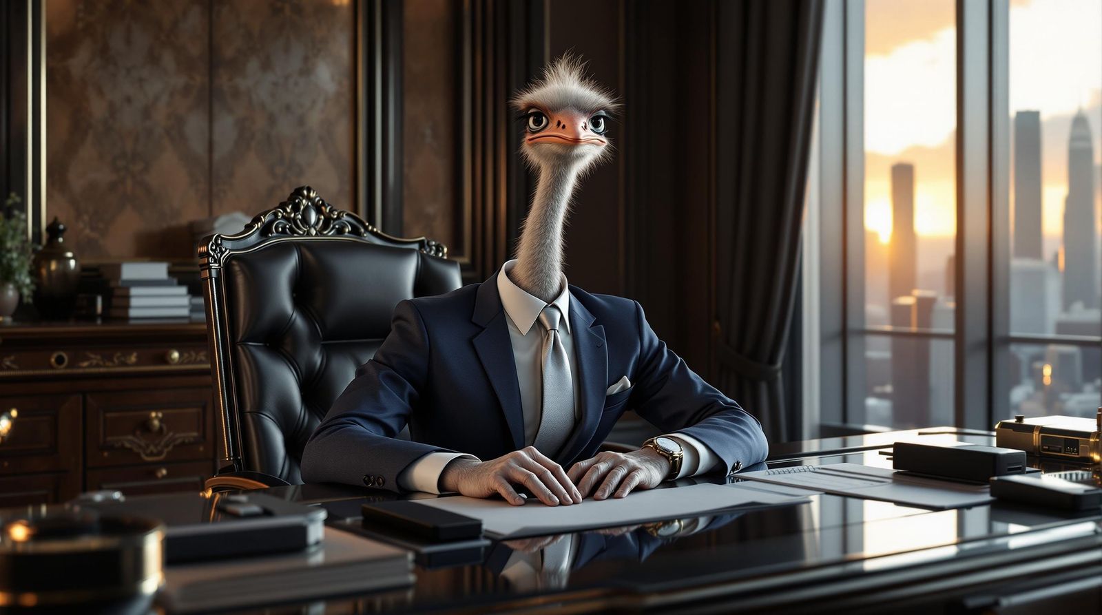 Office Storker - Realistic 3D Ostrich Boss in Futuristic Off...