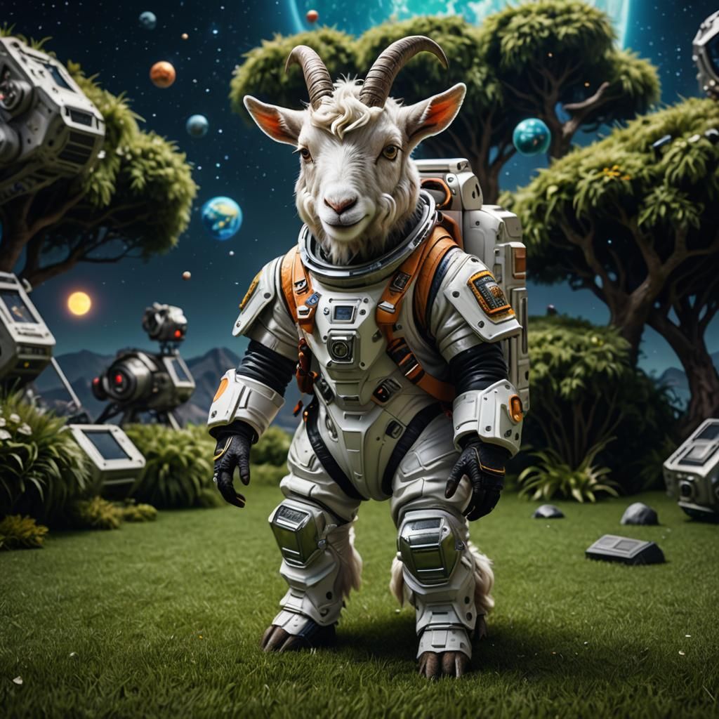 space goat - Goat in Spacesuit on Astroturf: Digital Art