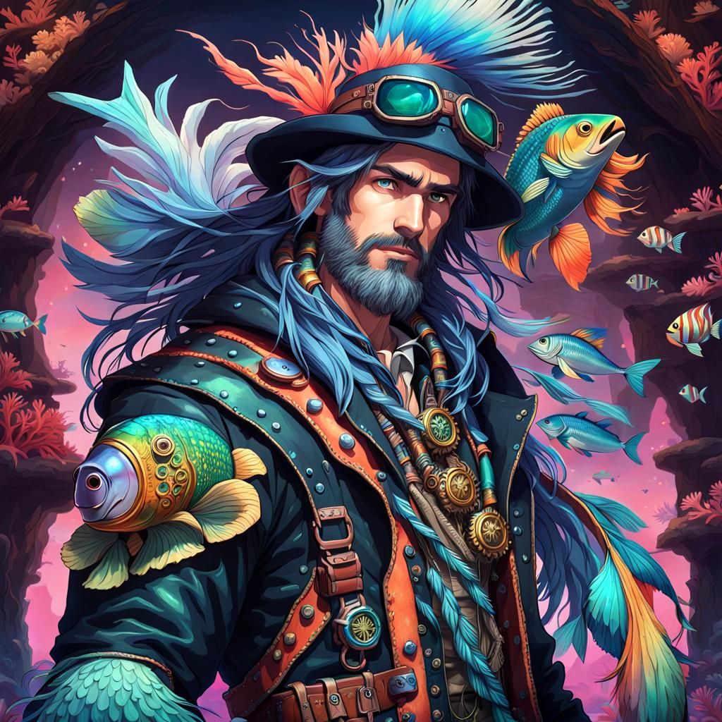(beautiful artwork in tramp look of a handsome dingy adventurer, long ...