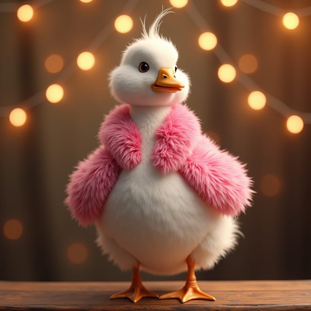 Pink Jacket - Elegantly Dressed White Duck in Pink Fur Coat
