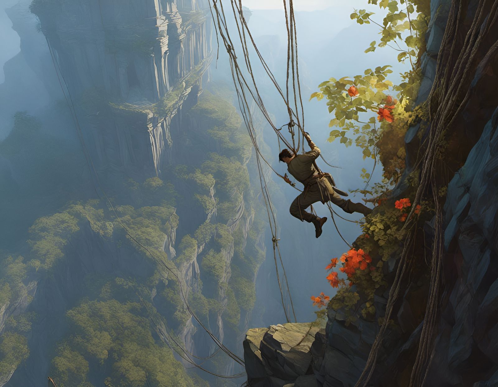 detailed low-angle view of the dark trench abyss with rocky cliff edges ...