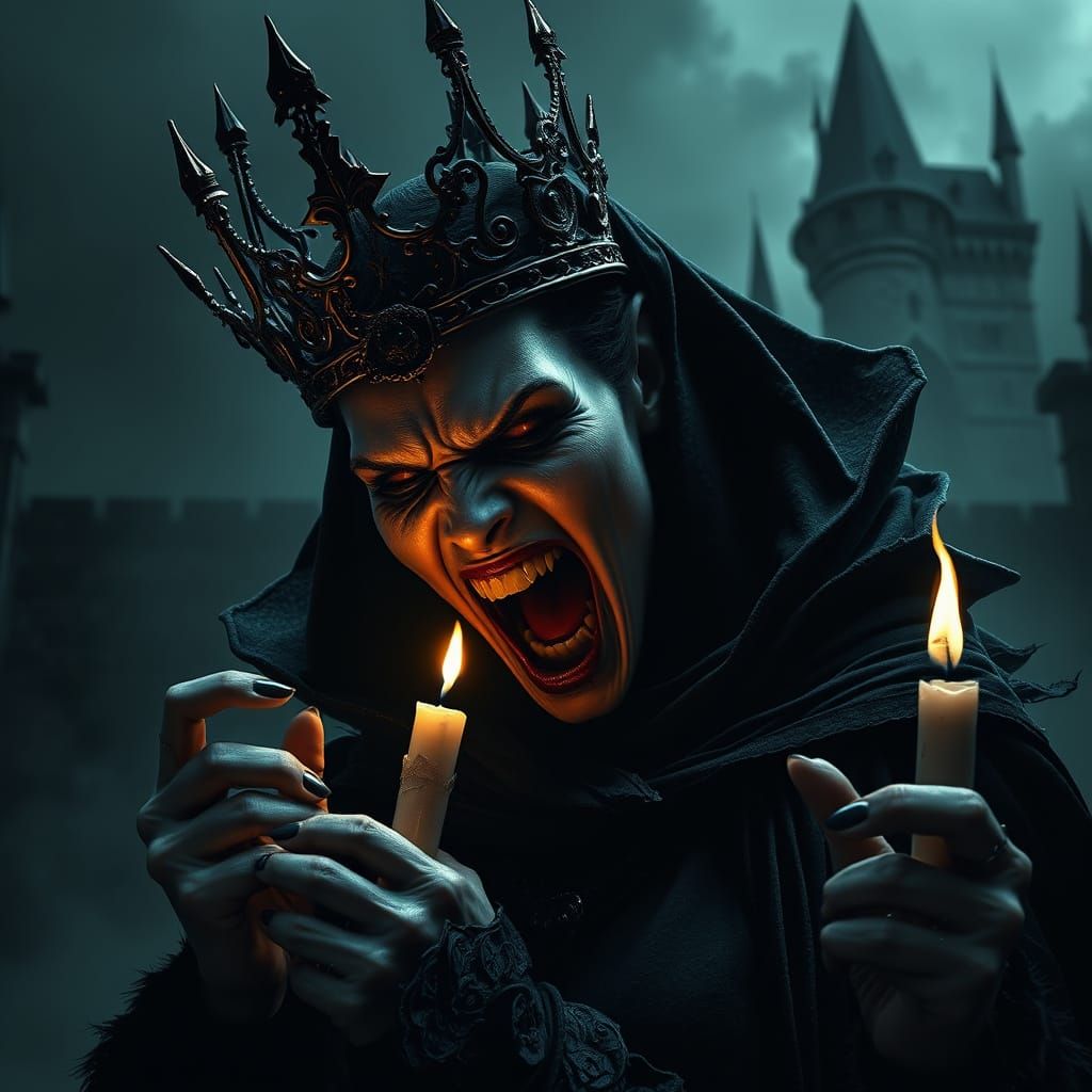 Dark Vampire Queen Scream in Fury with Candle and ... - AI Art