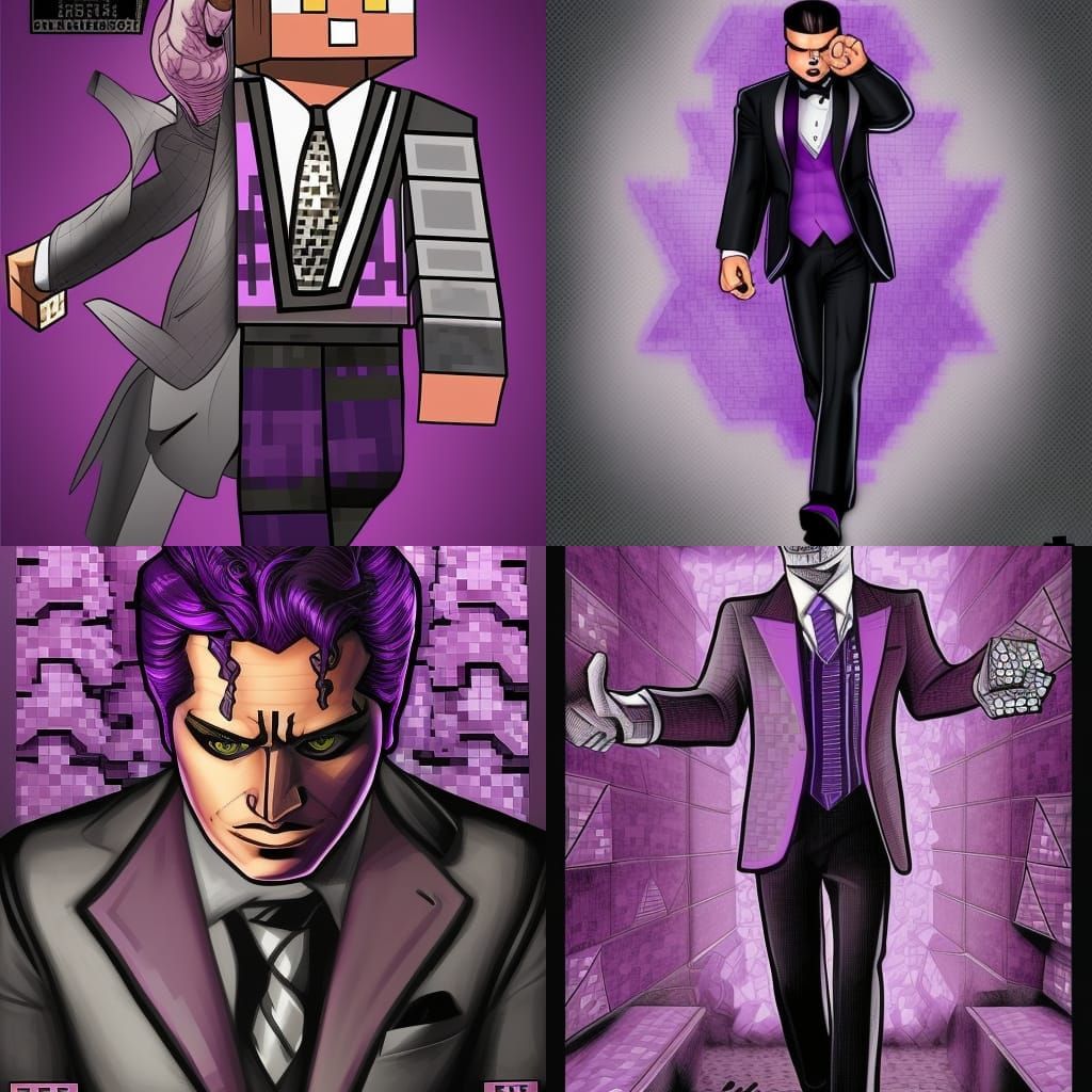 purple face, Minecraft character, purple and black checker pattern ...