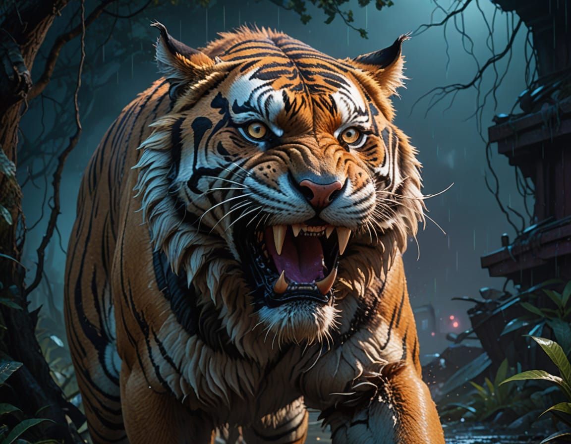 Hyper-Realistic Tiger Portrait in Dark, Gradient F... - AI Art
