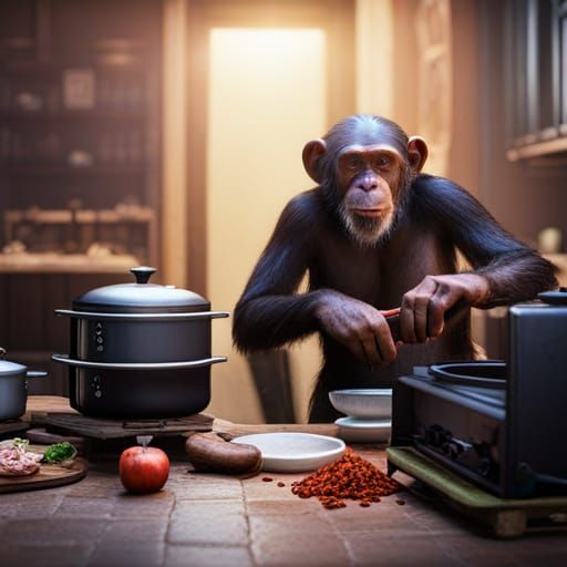 cooking chimpanzee - AI Generated Artwork - NightCafe Creator