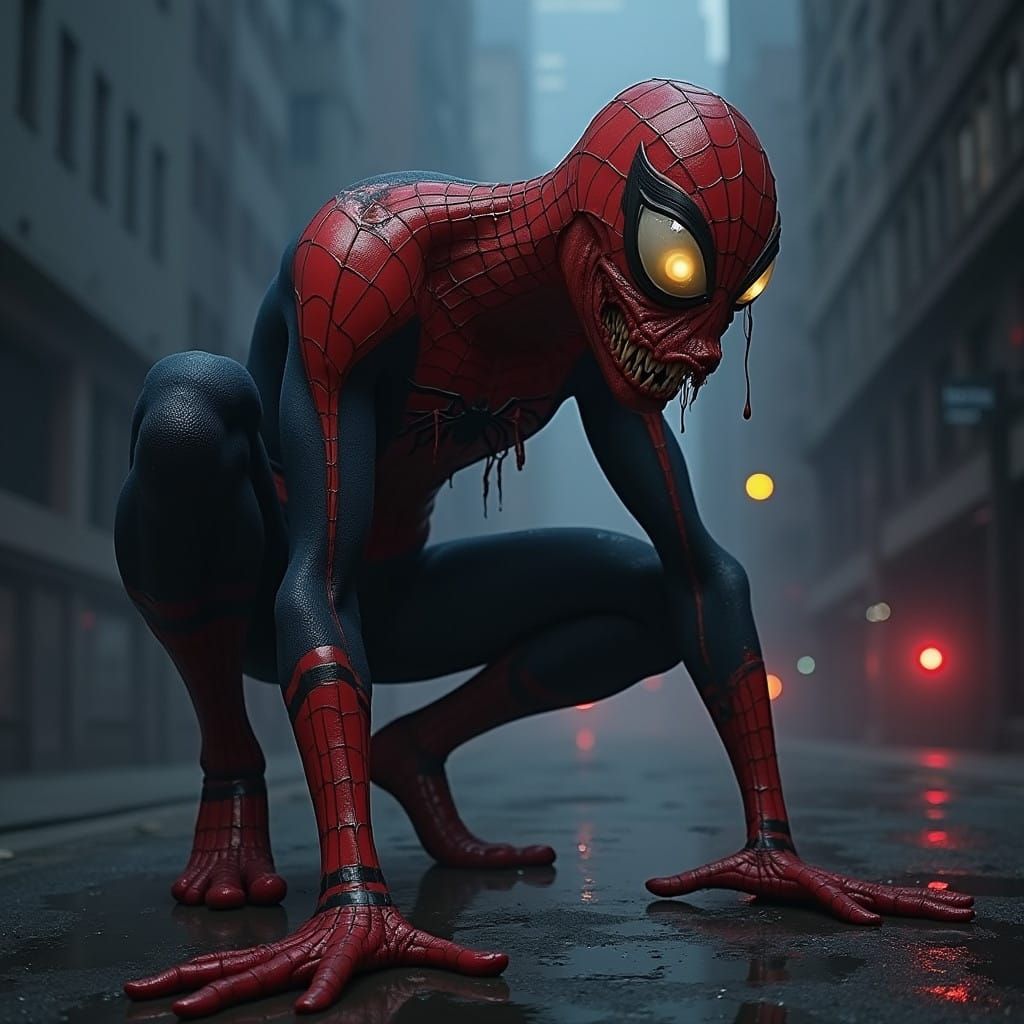 Grotesque, Hyper-Stylized Spiderman in Dystopian C... - AI Art