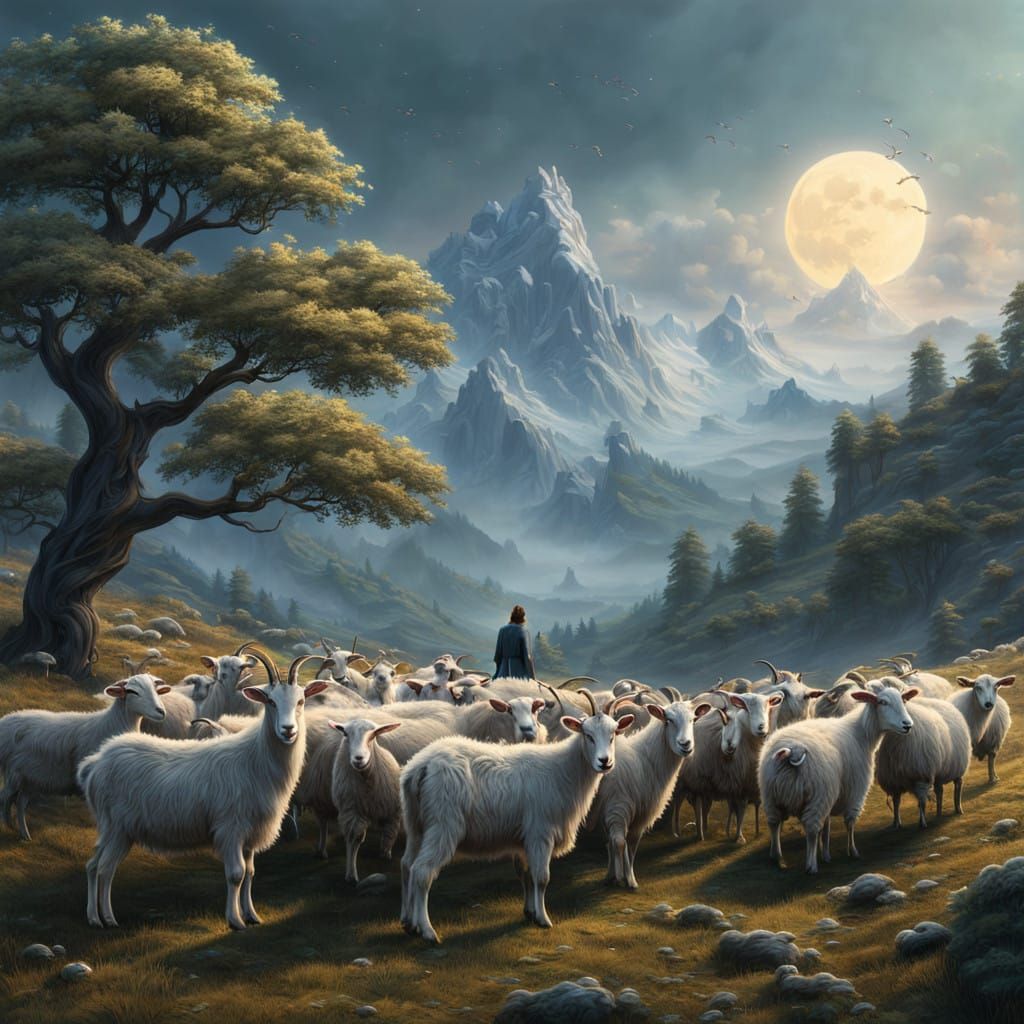 Gentle Goat Leader in a Dreamlike Mountain Realm - AI Art