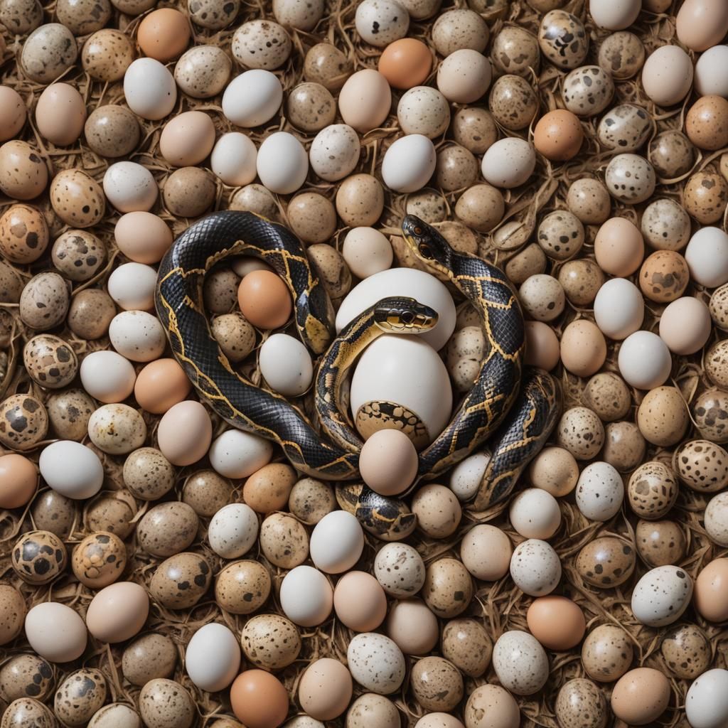 A snake, hatching out of an egg, looking at the world for the first ...