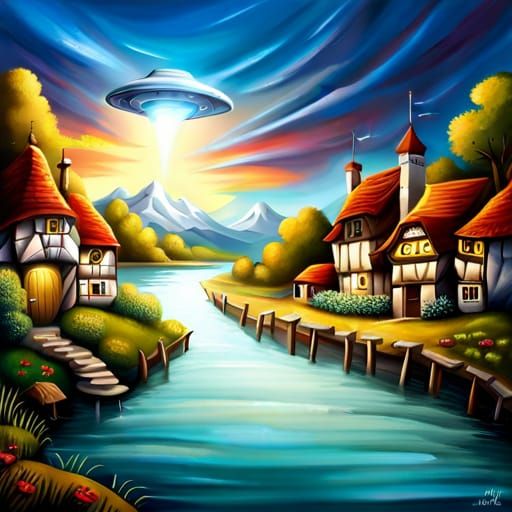 mysterious 🛸ufo over a small medieval hamlet - AI Generated Artwork ...
