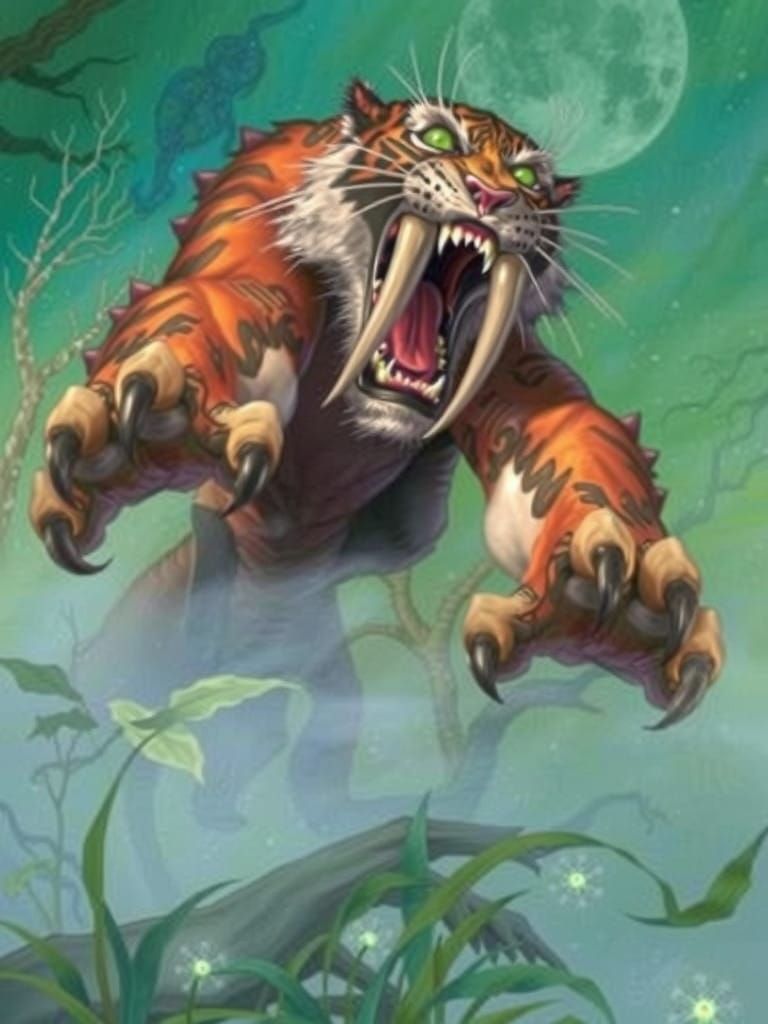 Colossal Saber Tooth Tiger in Tribal Tattoo Style - AI Art