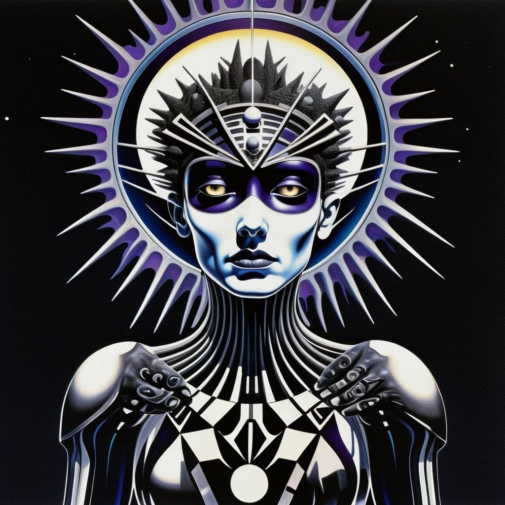 Android Goddess Trapped in 4D Tesseract Landscape - AI Art