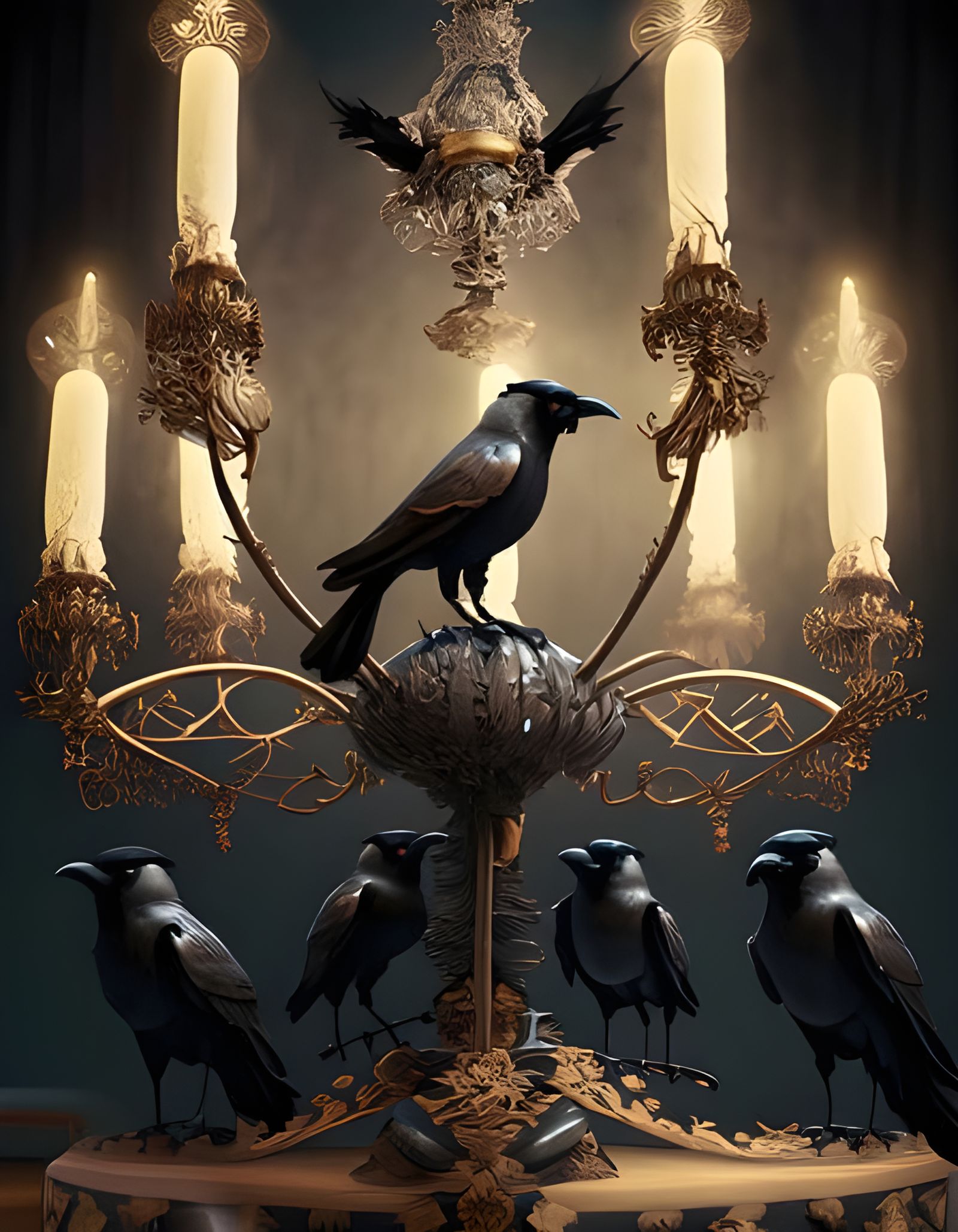 Crows on a chandelier - AI Generated Artwork - NightCafe Creator