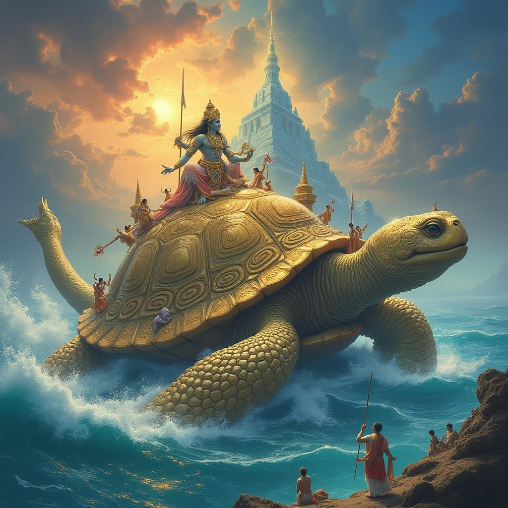 Lord Vishnu as Majestic Turtle Kurma Supports the ... - AI Art