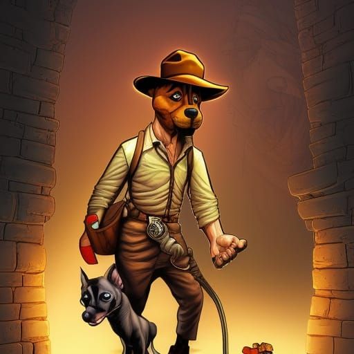 A Cartoon Dog dressed as Indiana Jones - AI Generated Artwork ...