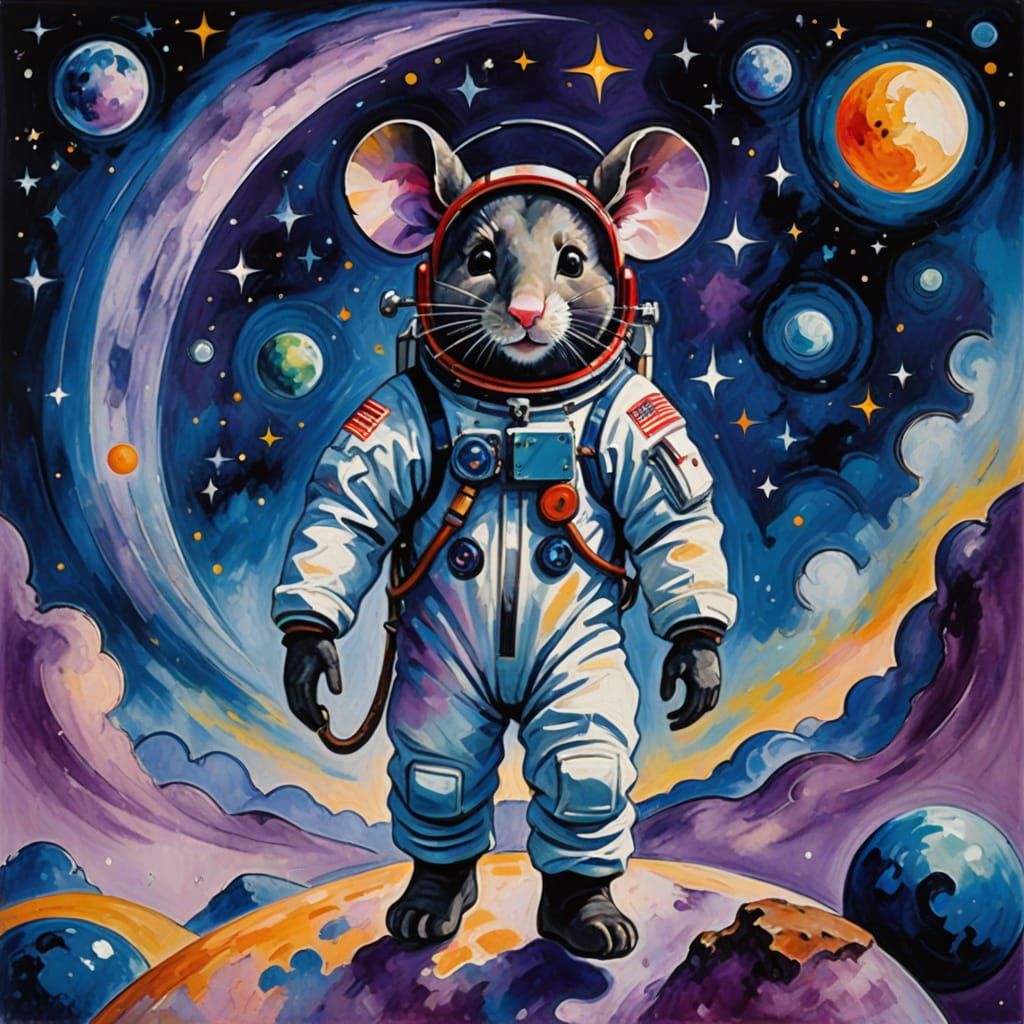 Ethereal Mouse in Cosmic Dreamscape - AI Art