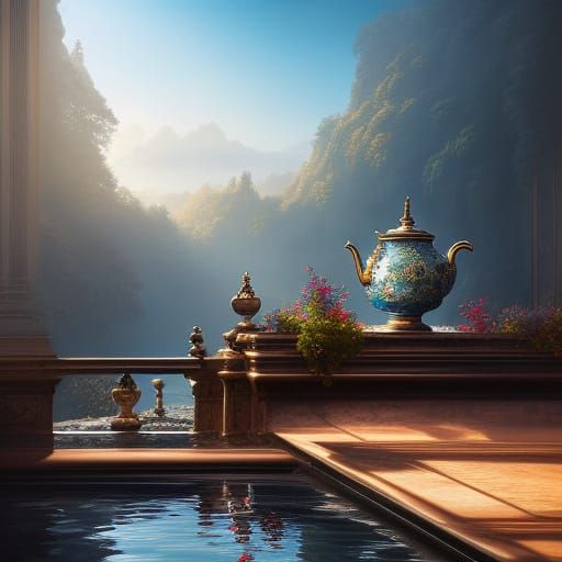 Rococo marble swimming pool - AI Generated Artwork - NightCafe Creator