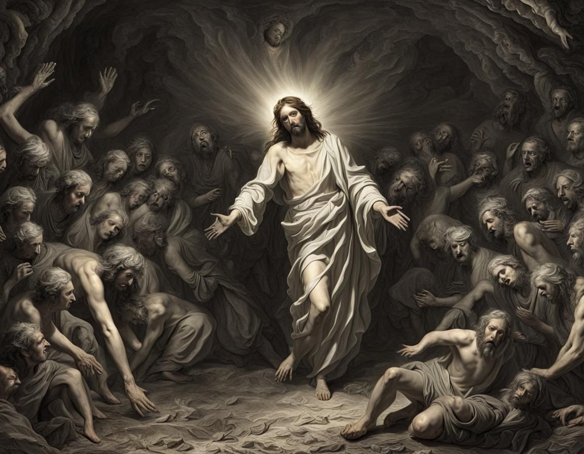 Jesus descending into hell - AI Generated Artwork - NightCafe Creator