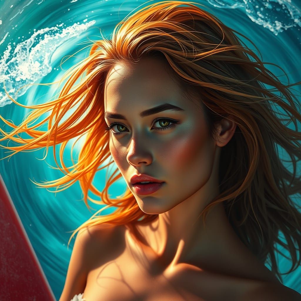 an illustration of a Surfer, in the style of luminous portraits ...