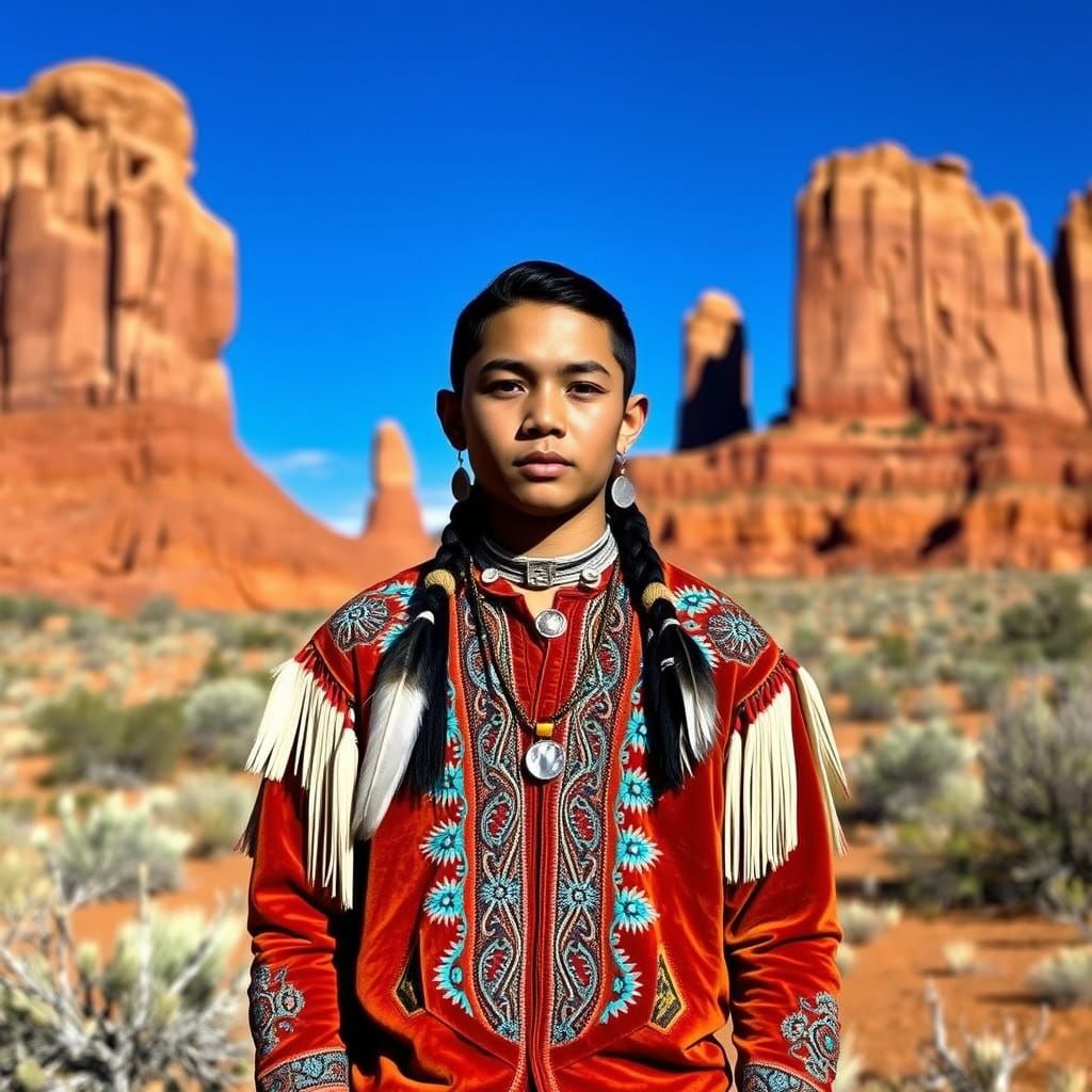 Navajo Youth Celebrates Heritage in Vibrant Desert... - AI Art