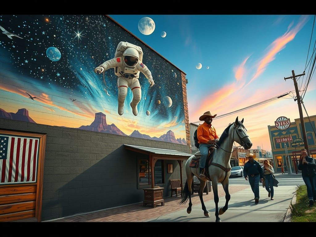 mural of an ASTRONAUT - Astronaut Surrounded by Vibrant Nebu...