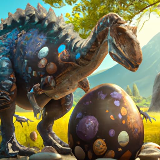 Brontosaurus protecting its decorative eggs; incredibly detailed, 8k ...