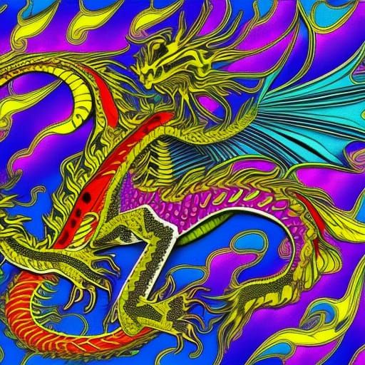 Dragon, vibrant colors, Meticulously maximalist breathtaking intricate ...
